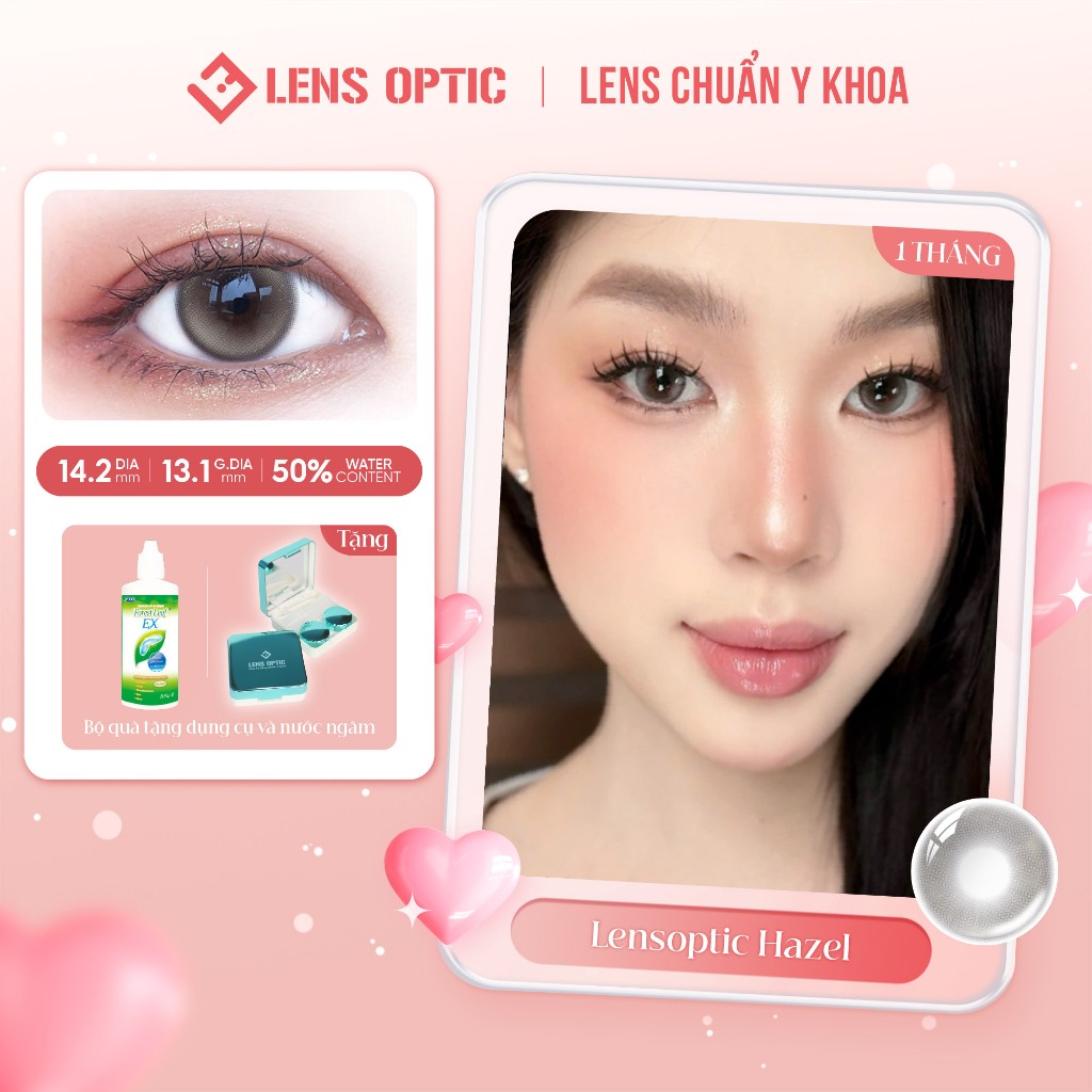 Lens 1 tháng LENS OPTIC màu HAZEL, lens khoá ẩm, kính áp tròng an toàn ...