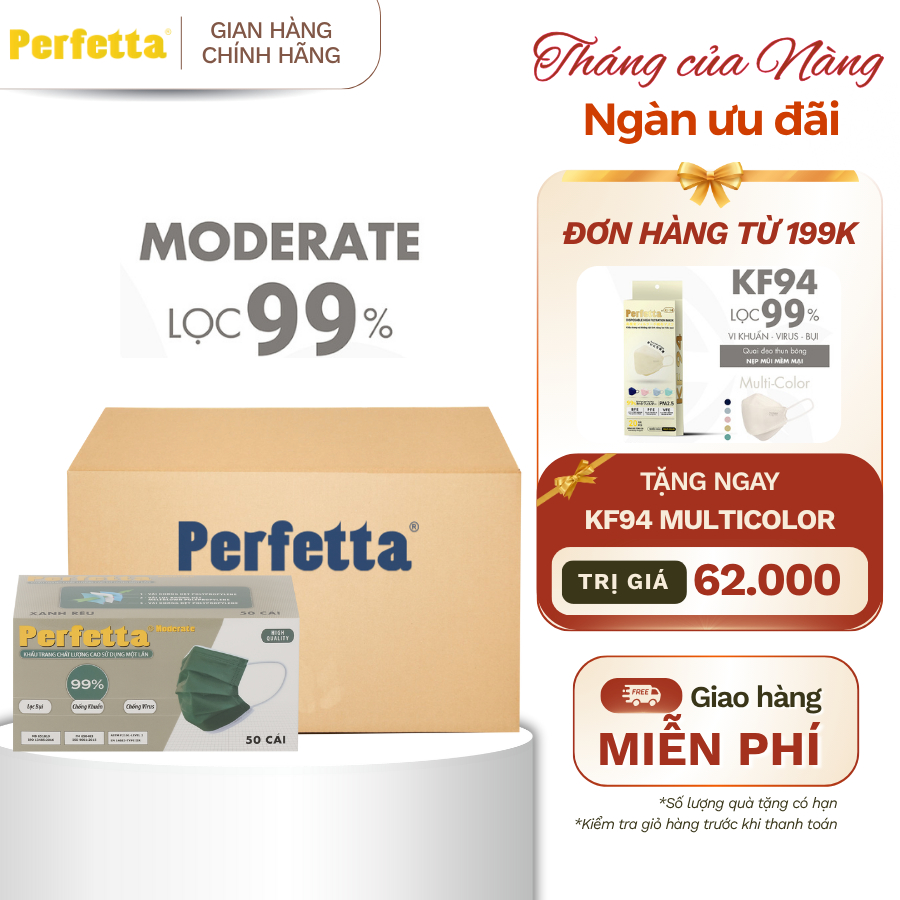 (TẶNG KF94 ĐH 199K) Thùng 500 Cái Khẩu Trang Perfetta Moderate 50 Cái ...
