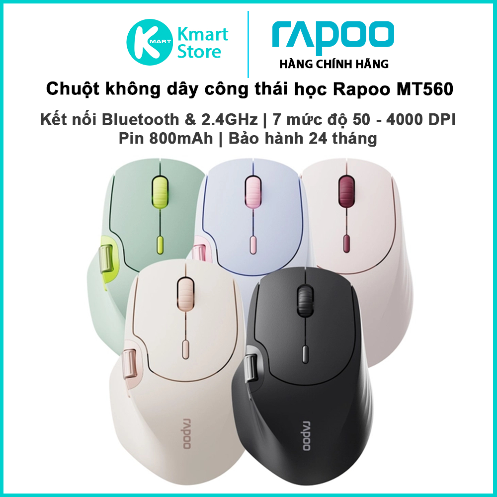Chuột không dây công thái học Rapoo MT560 | Đa kết nối | Bluetooth , 2 ...