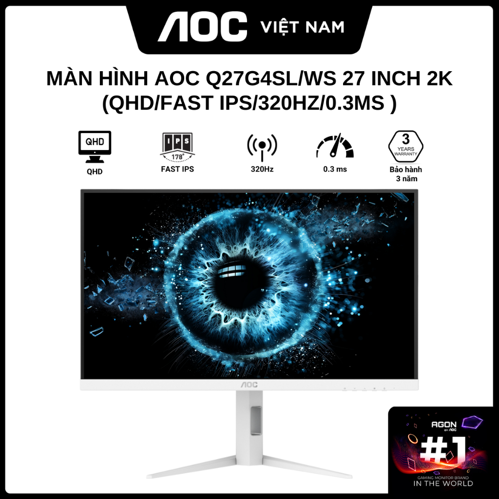 Màn Hình Phân Cực Gaming AOC Q27G4SL/WS 27 inch 2K (QHD/Fast IPS/320Hz ...