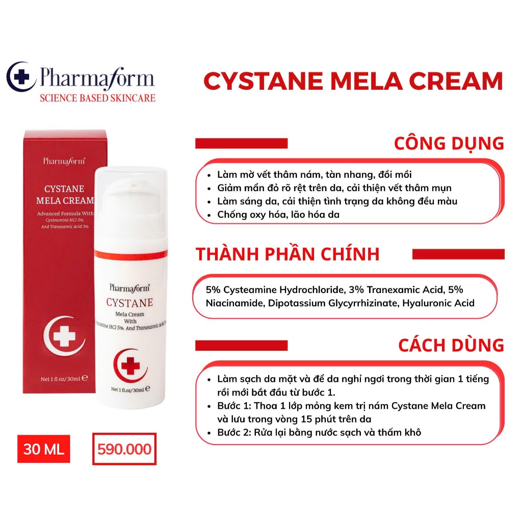 Cystane Mela Cream 30ml Pharmaform - Kem Giảm Thâm Nám, Dưỡng Trắng ...