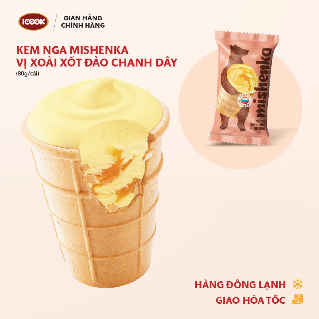 Kem Nga Mishenka hương vị Xoài xốt Đào Chanh Leo, 100% sữa tươi nguyên ...