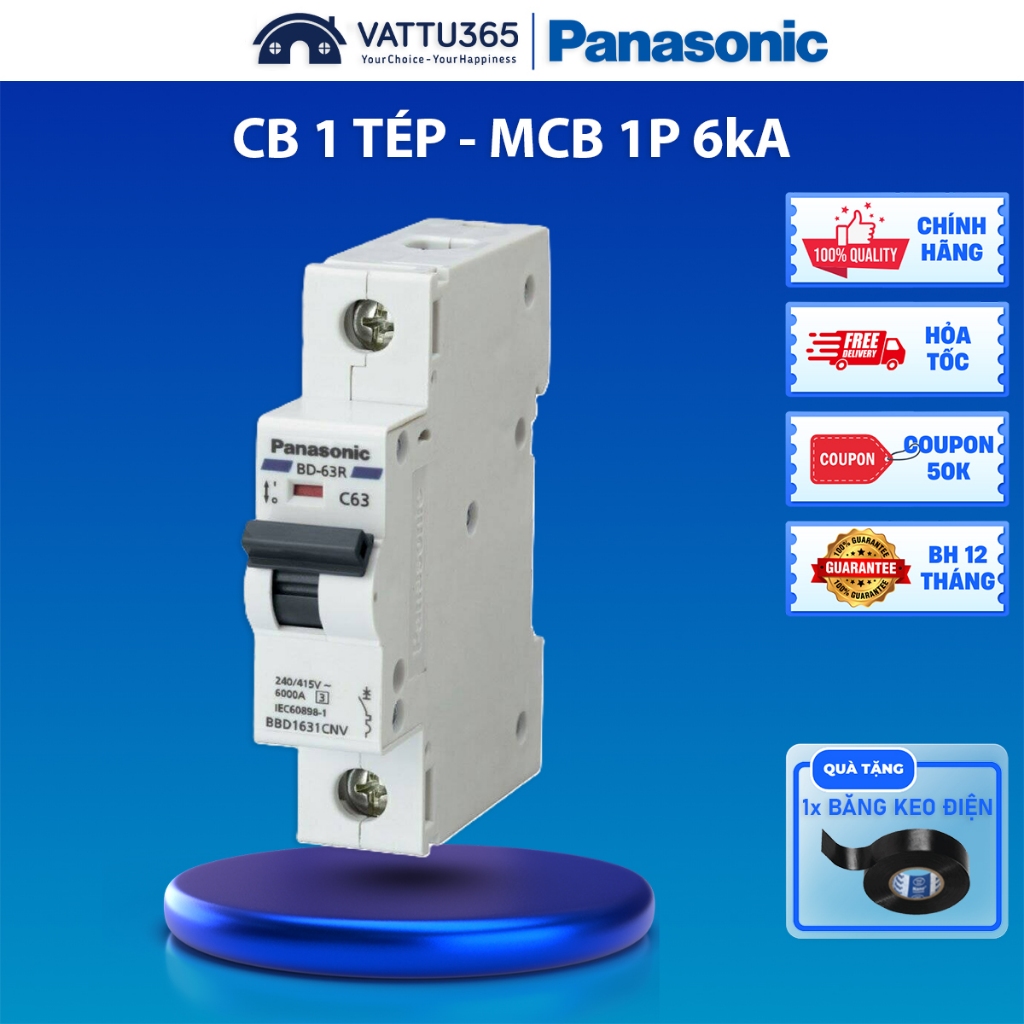 CB 1 Tép, MCB Panasonic 1P 6kA Chính hãng | Cầu dao tự động DIN ...
