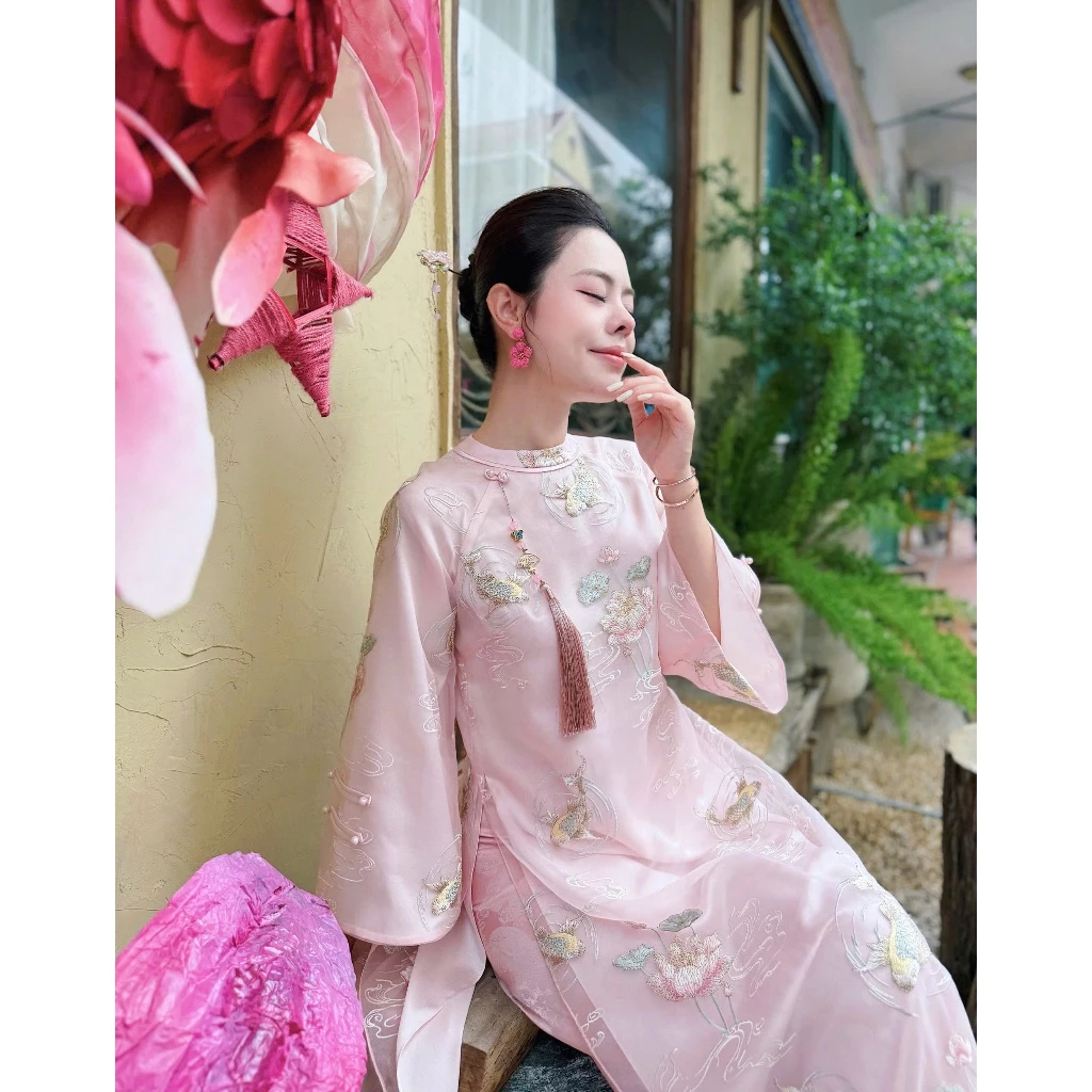 Áo dài cách tân SEN NGƯ, cách tân dáng suông 4 tà đính ngọc thanh lịch ...