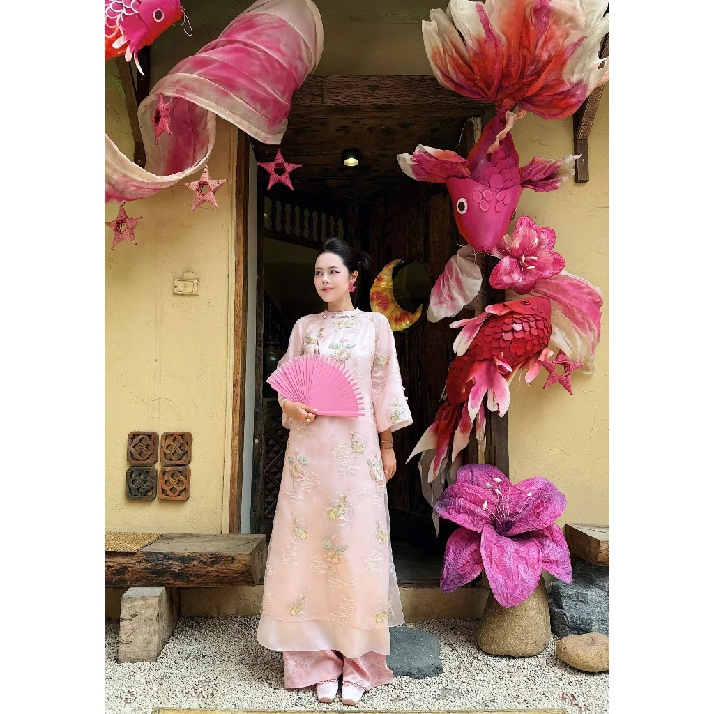 Áo Dài Cách Tân SEN NGƯ, cách tân dáng suông 4 tà đính ngọc đính charm ...