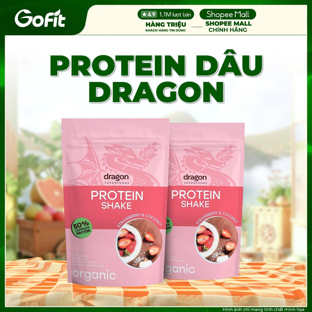 Bột Protein Shake Hữu Cơ DRAGON SUPERFOODS Vị Dâu Dừa Organic Protein ...