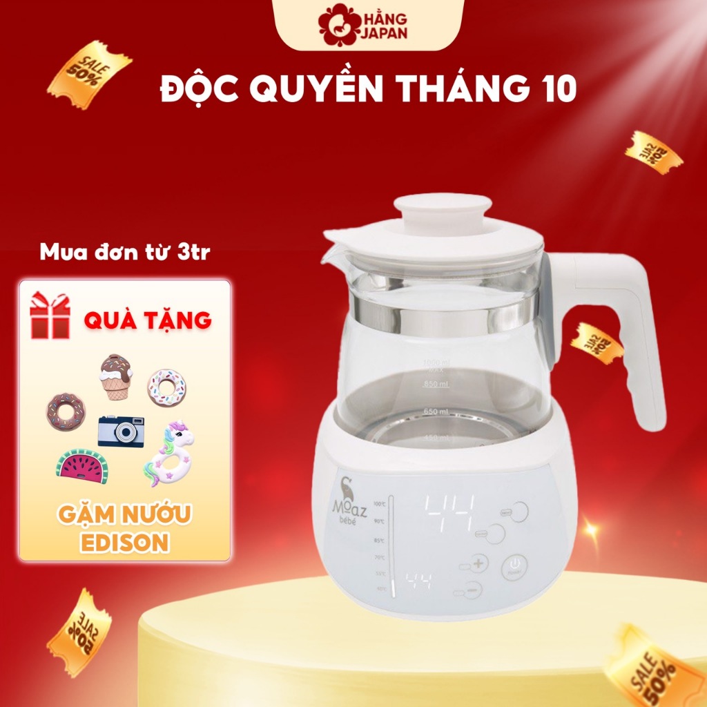 Bình đun nước pha sữa thông minh MB002 Moazbebe, khử Clo, bản mới giữ ...