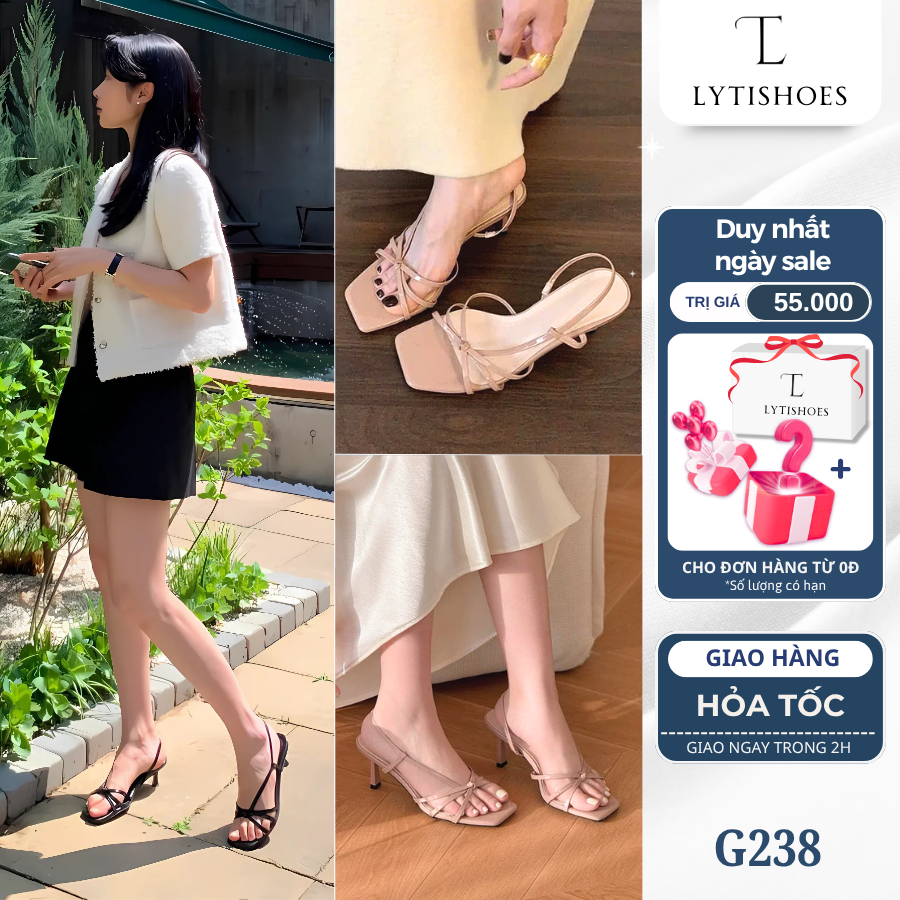 [NEW] Dép cao gót nữ 6cm sandal dây mảnh mũi vuông có quai thời trang ...
