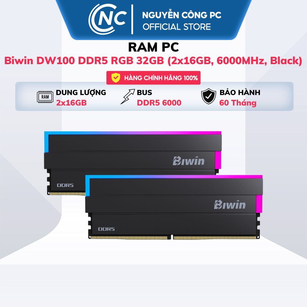 RAM Biwin DW100 DDR5 RGB 32GB (2x16GB, 6000MHz, Black) - BH 60 tháng ...
