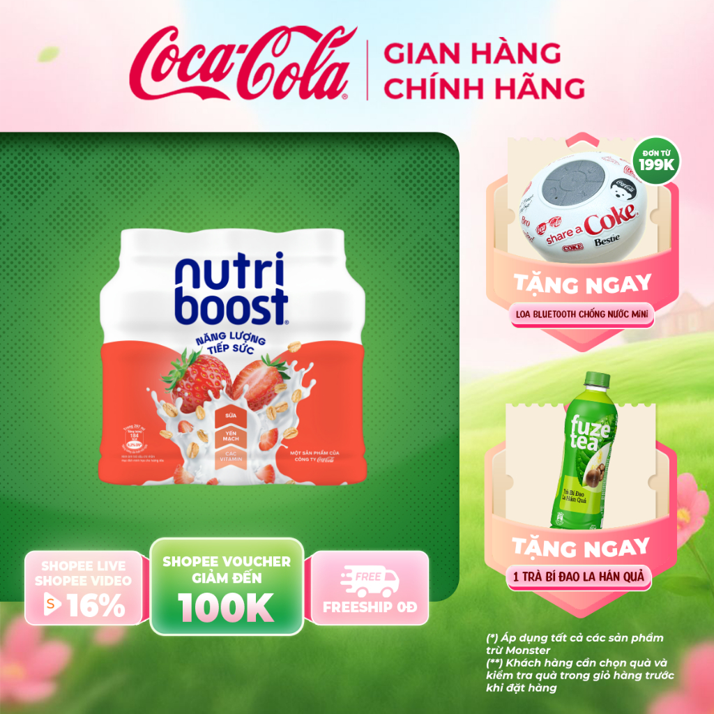 Lốc 6 Chai Sữa Nutriboost Thế Hệ Mới Hương Dâu 297ml/Chai Coca-Cola ...
