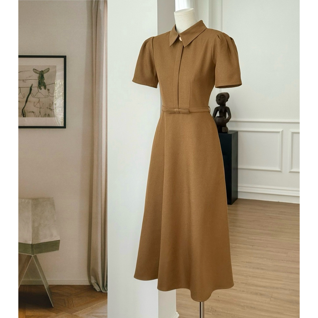 váy somi cổ đức phối nơ eo dáng dài HOIVU Nano dress | Shopee Việt Nam