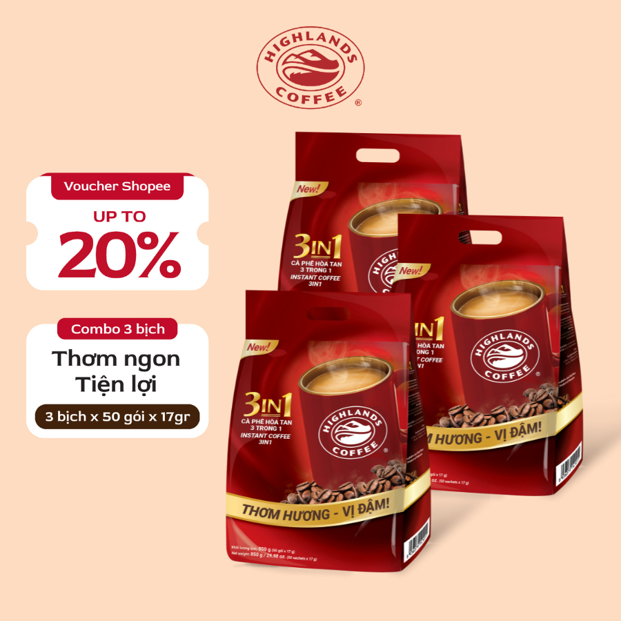 COMBO 3 TÚI CÀ PHÊ SỮA HOÀ TAN HIGHLANDS COFFEE 3IN1 - (50 GÓI x 3 ...
