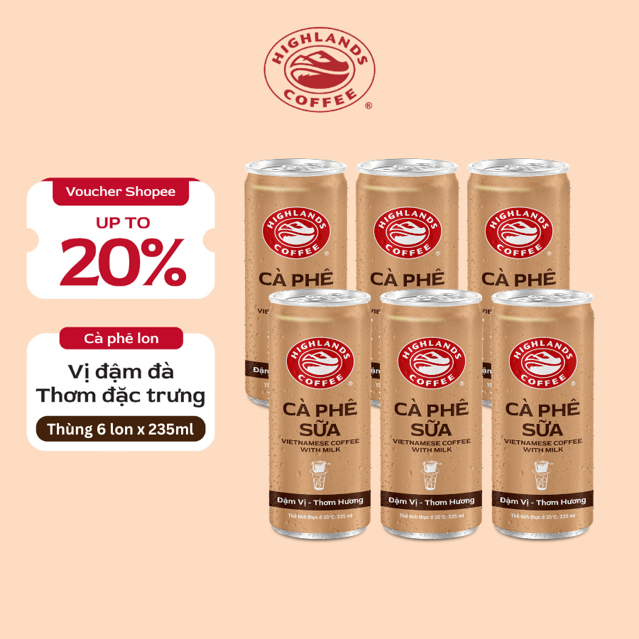 CÀ PHÊ SỮA ĐÓNG LON HIGHLANDS COFFEE - LỐC 6 LON 235ML | Shopee Việt Nam