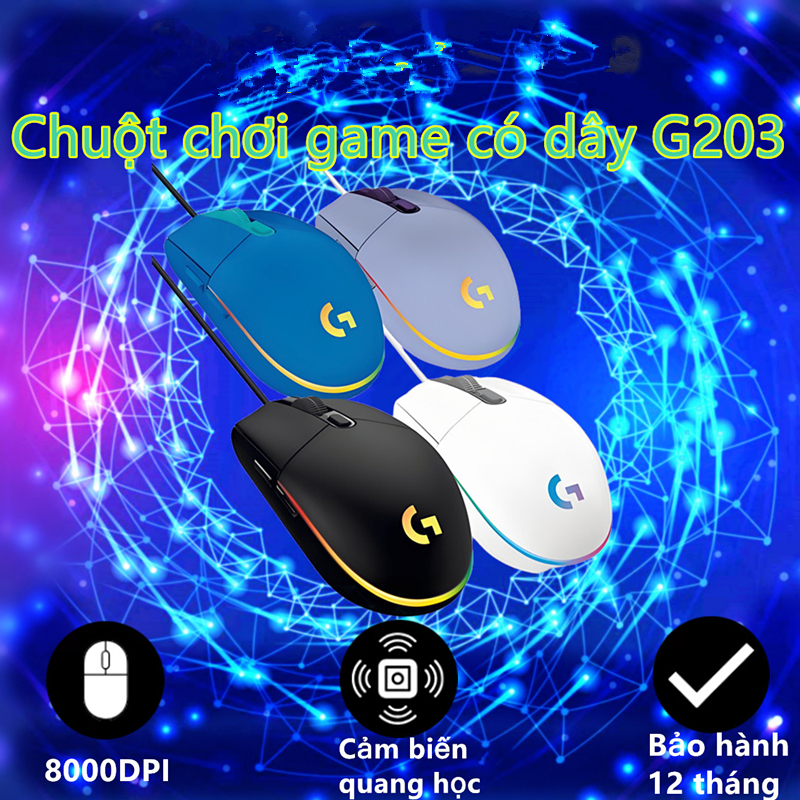 Chuột chơi game có dây Logitech G203 chính hãng, 8000DPI, hiệu ứng ...