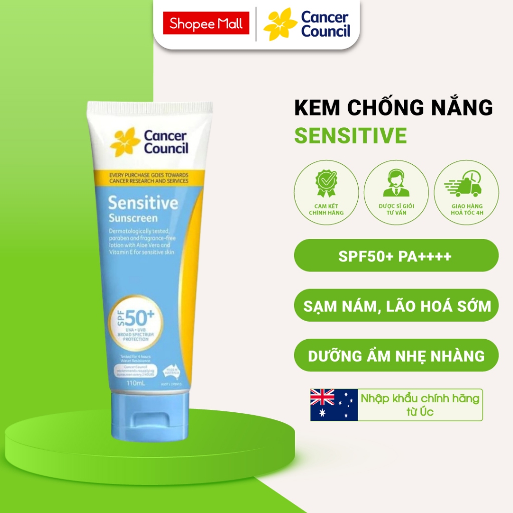 Kem Chống Nắng Cancer Council Sensitive SPF50+ PA++++ (110ml) – Giải ...