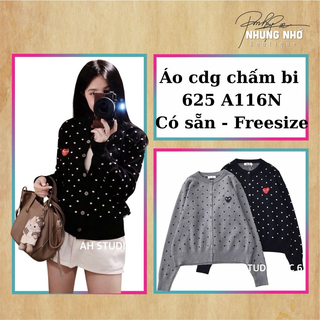 [Sẵn sll] Áo khoác len cardigan chấm bi logo trái tim dài tay 625 A116N ...