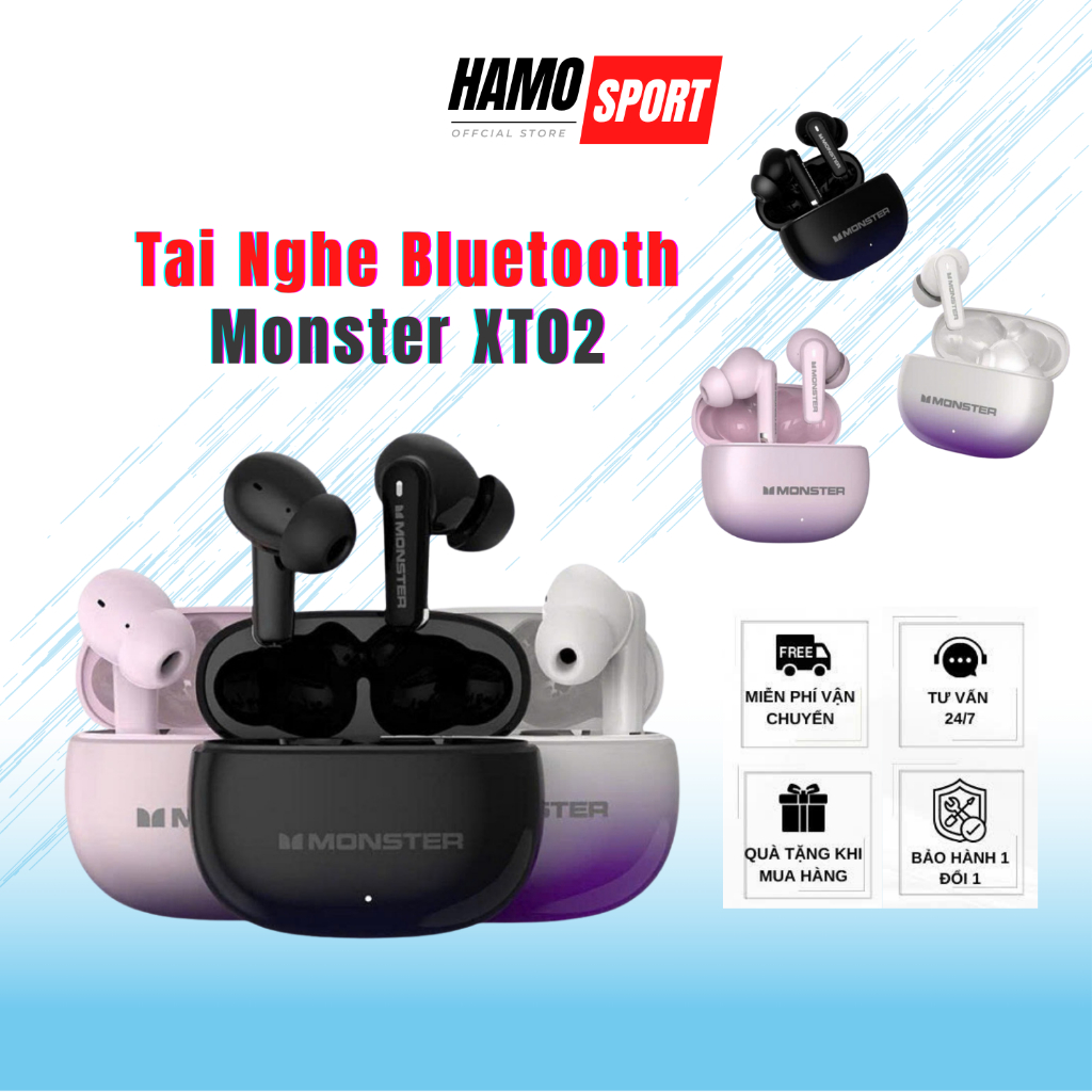 Tai Nghe Bluetooth Monster XT02 - Chống Nước IPX4 Bluetooth 5.4, Hỗ Trợ ANC, Pin Trâu Và Hộp Sạc ...