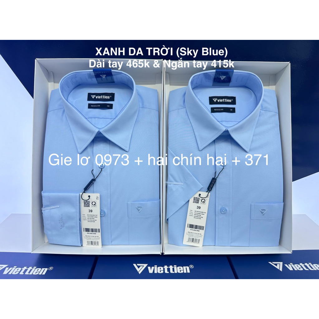 Áo Màu Xanh Da trời SKY BLUE Ngắn tay & Dài tay vạt bầu,VIỆT TIẾN,Form ...