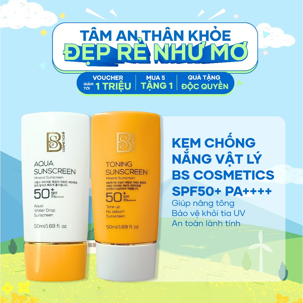 KEM CHỐNG NẮNG VẬT LÝ BS COSMETICS SUNSCREEN SPF50+ PA++++ 50ml | Shopee Việt Nam