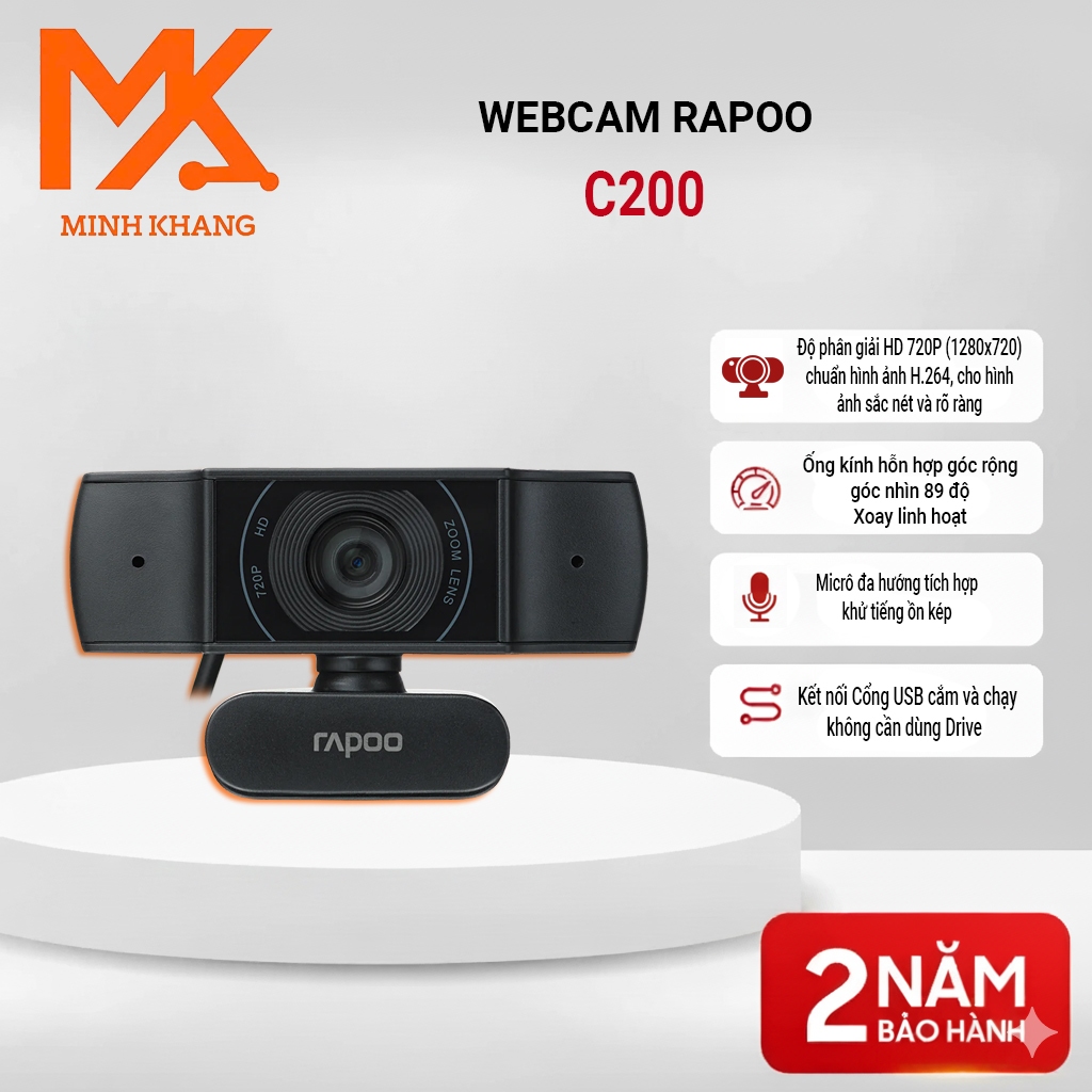 [Chính hãng] Webcam Rapoo C200 – Full HD 1080P, Micro kép chống ồn, Gắn ...