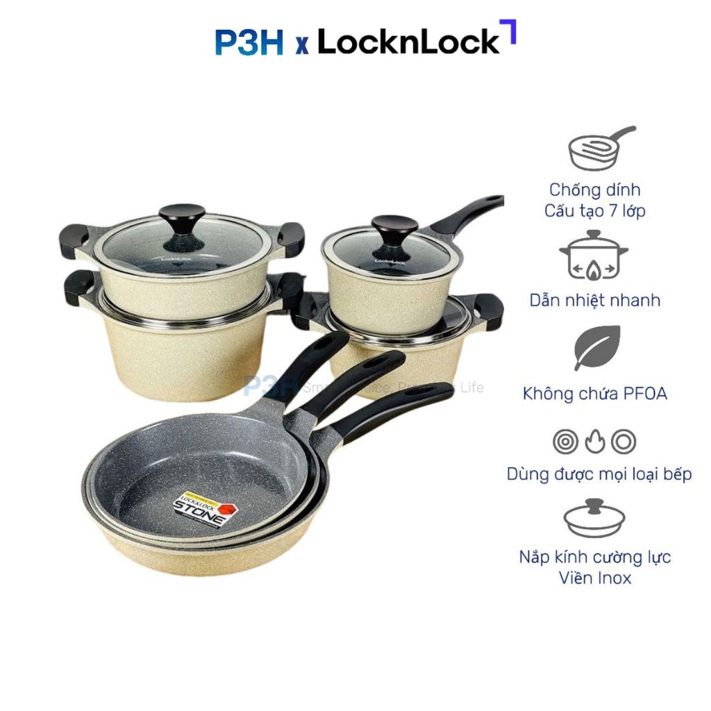 Nồi và chảo vân đá Lock&Lock dòng Stone chống dính cao cấp LCA6181D-IH ...