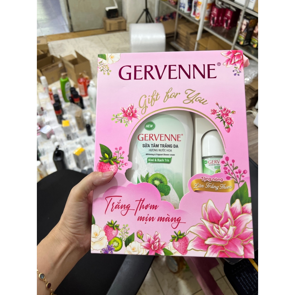 [Hộp Qùa Tặng]Sữa Tắm Gervenne 900g Kiwi-Xanh + Lăn 25ml Hương Nước Hoa ...