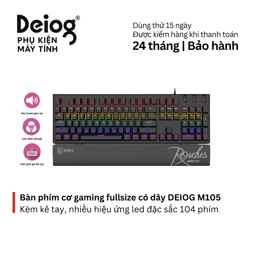 Bàn phím cơ led có dây gaming DEIOG M105, thiết kế kèm giá kê tay tháo ...