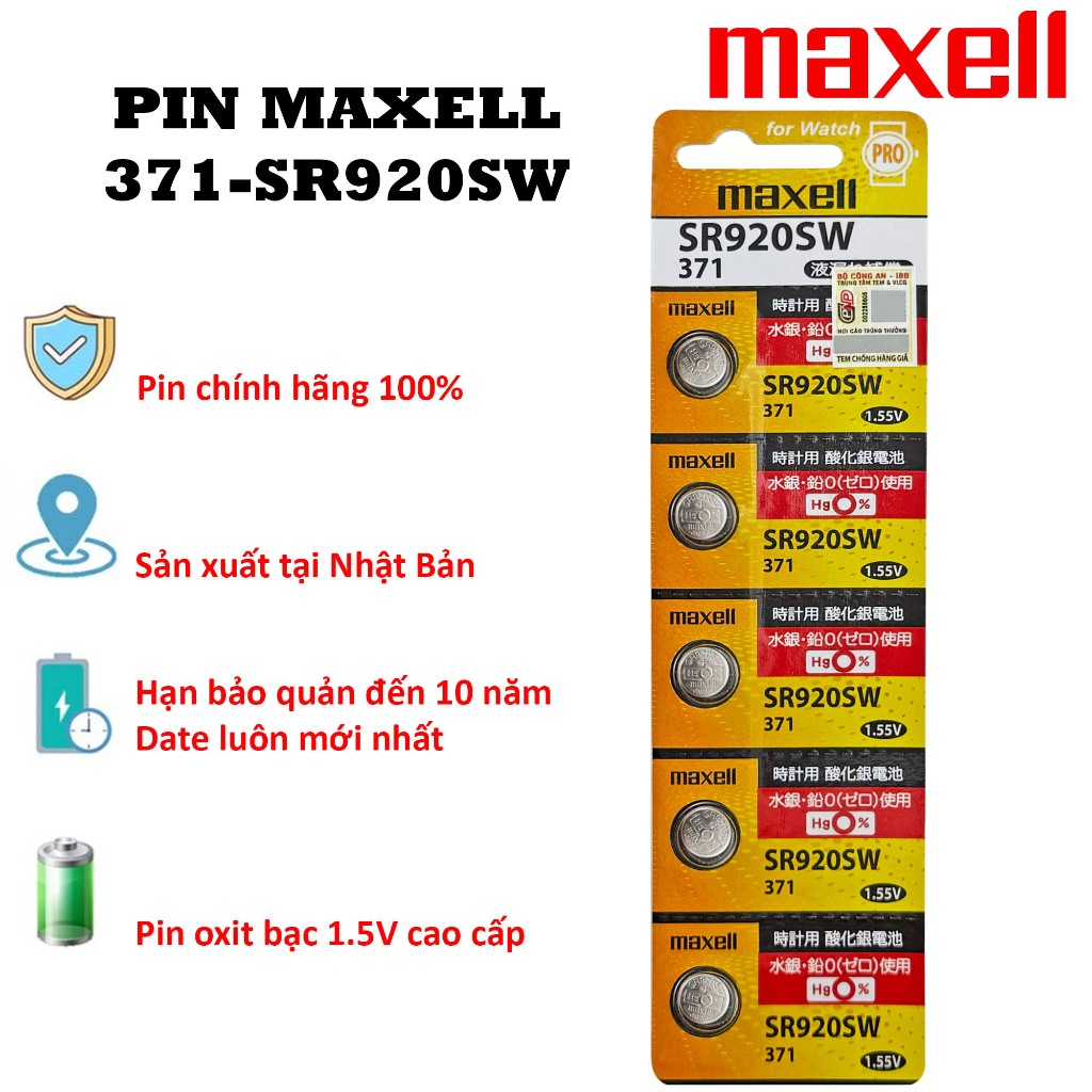 Pin đồng hồ Maxell 371 SR920SW dành cho đồng hồ dùng pin 371/ SR920SW ...