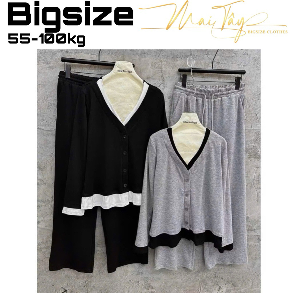 Sét Bộ thu đông - Bộ cổ V cài khuy quần xuông dài Bigsize | Shopee Việt Nam