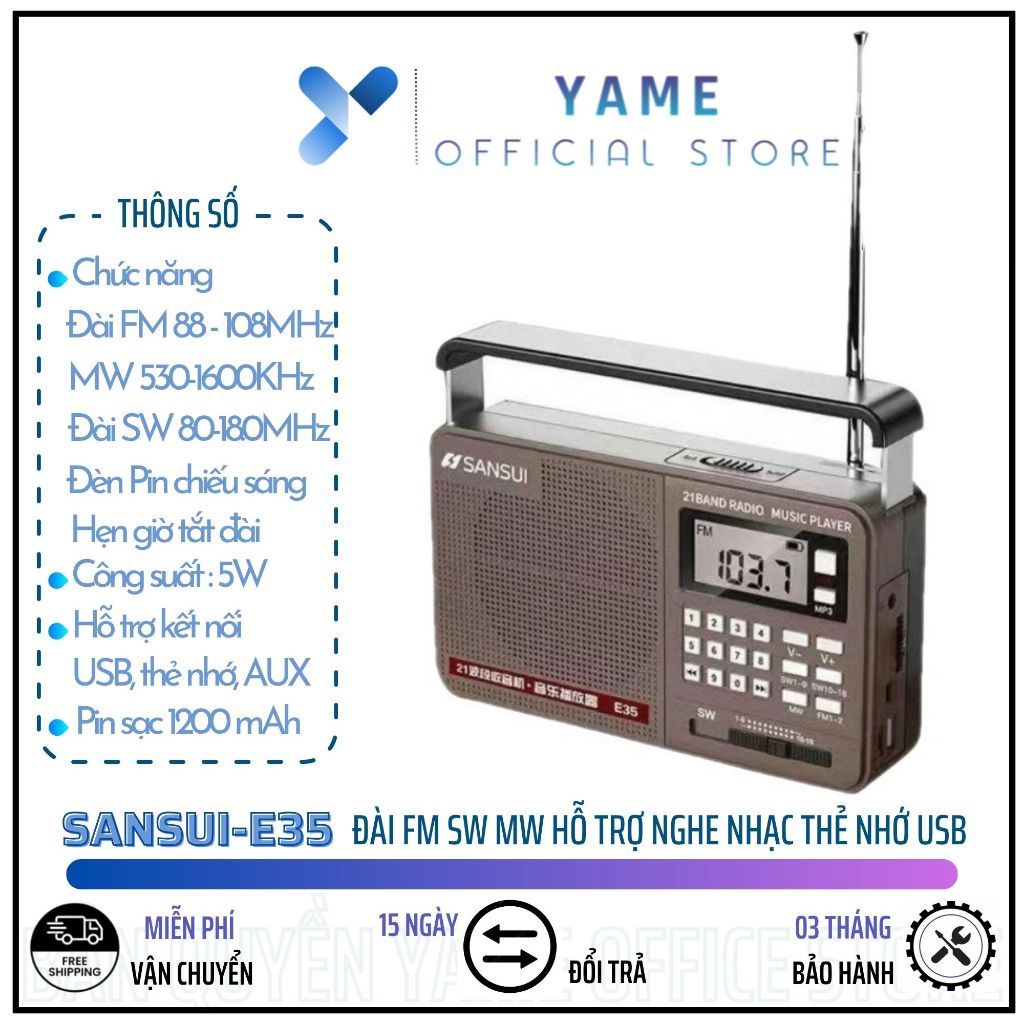 Đài FM SW MW Cao Cấp Chính Hãng Sansui E35 Kiêm Loa Kiêm loa Nghe Nhạc ...