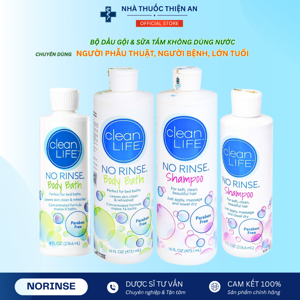 DẦU GỘI KHÔ CHO NGƯỜI BỆNH NORINSE & SỮA TẮM KHÔ NORINSE - NO RINSE CHO ...