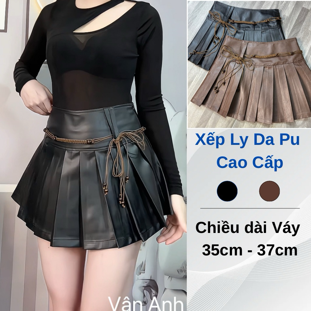 Chân Váy Xếp Ly Da PU ,Fom Xoè Cạp Cao, Mix Đai Đeo Hông Basic Dễ Phối ...