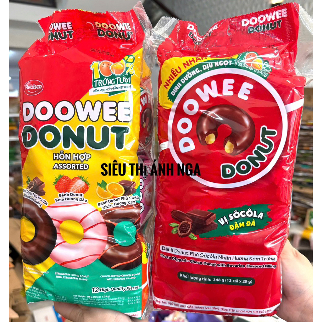 Bánh Donut Doowee Rebisco Phủ Soocla/Hỗn Hợp Bịch 348g (12 cái x 29g ...