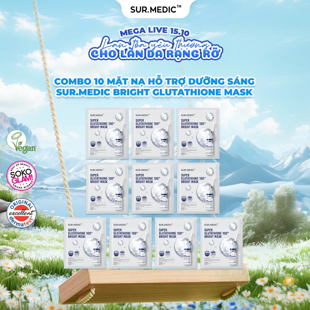 Combo 10 Mặt Nạ Dưỡng Sáng SUR.MEDIC Bright Glutathione Mask 30g/miếng ...