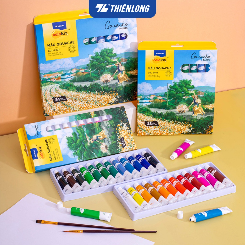 Bộ 12/18/24 màu Gouache dạng tuýp 12ml Thiên Long Colokit - Độ phủ màu ...