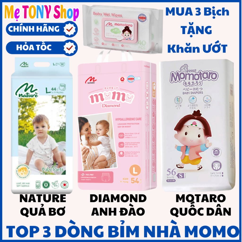 [Mua 3-Tặng KHĂN]Bỉm Tã Dán/Quần MomoTARO/Momo DIAMOND/Momo NATURE Xuất ...