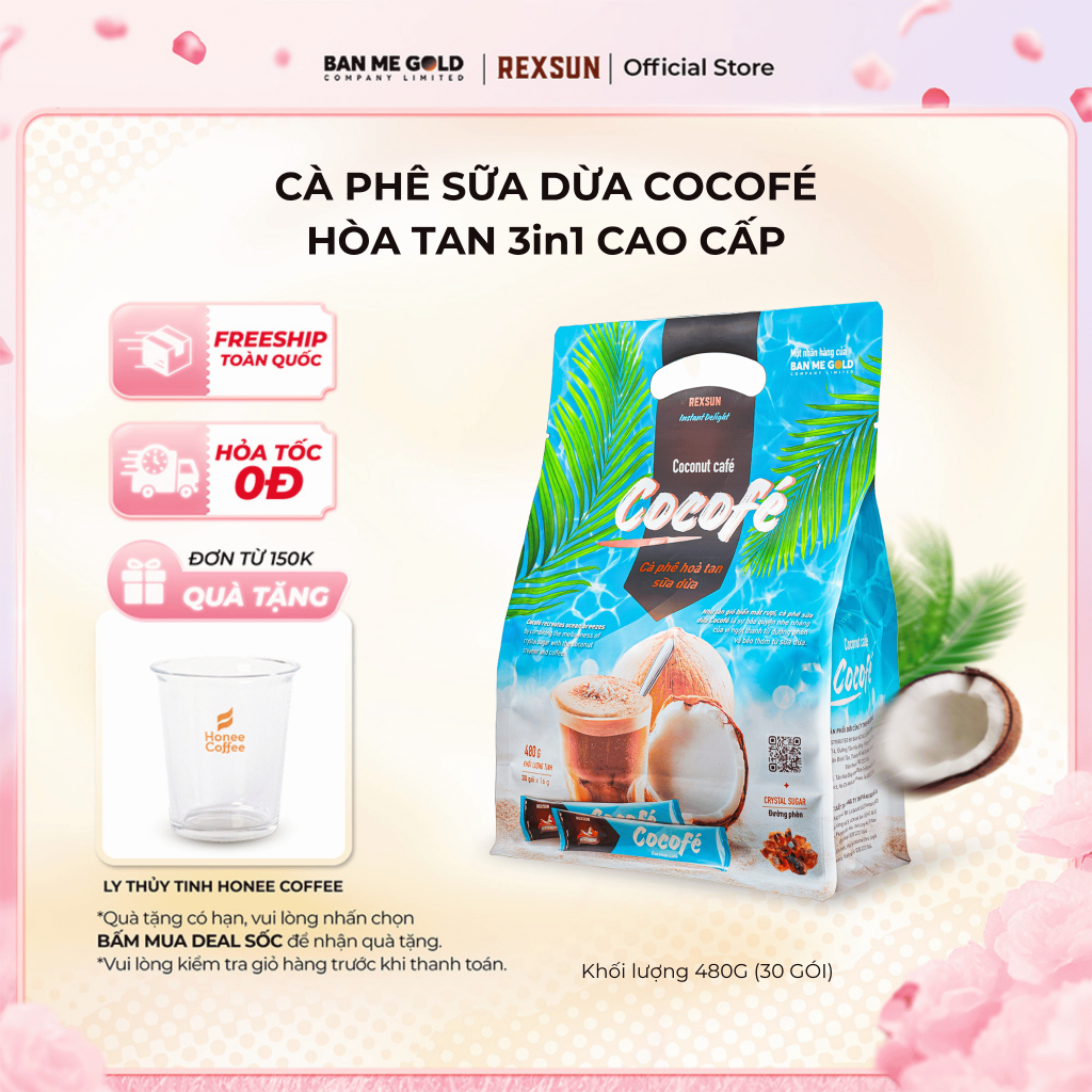 [TẶNG LY THỦY TINH] Cà Phê Sữa Dừa Cocofe – Túi 480gr (30 Gói) - Cafe ...