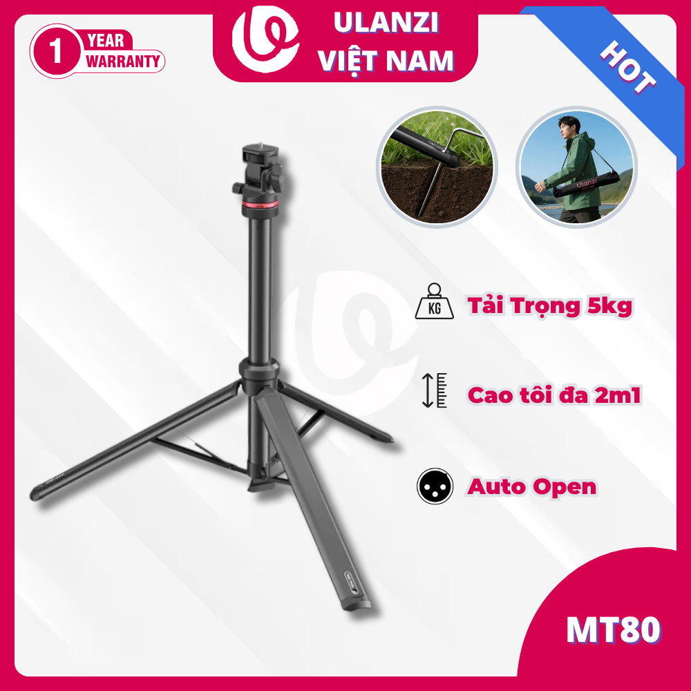 ULANZI MT80 Chân Tripod, Cao tối đa 2m1, tải trọng 5kg, tự động mở khi ...