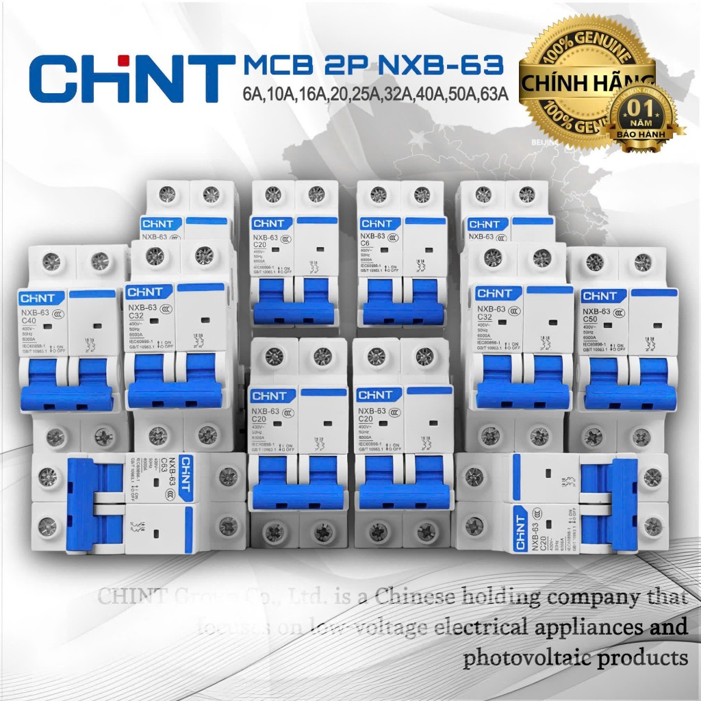 Aptomat MCB 2 Pha NXB-63 Chint 6A,10A,16A,20A,25A,32A,40A,50A,63A,;Dòng ...