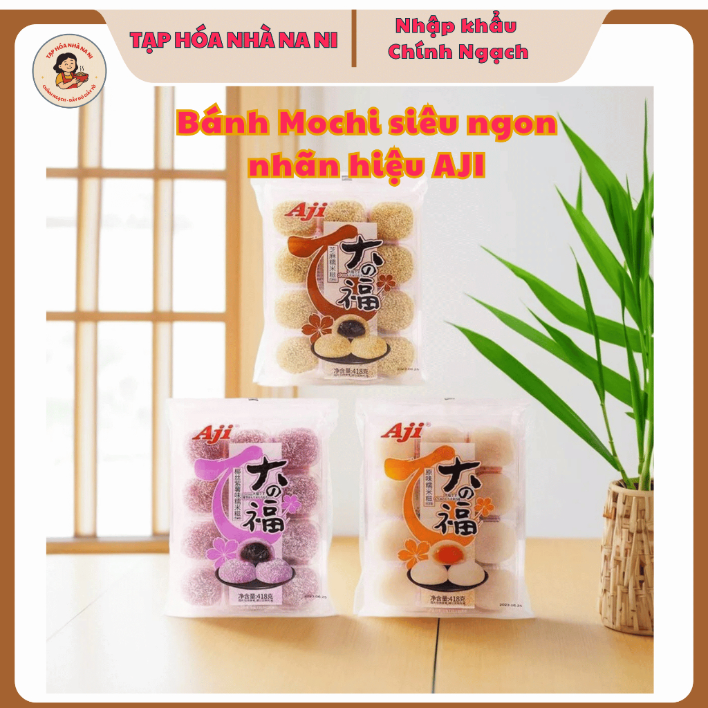 Bánh Mochi Aji nội địa Trung – nhân mè đen, khoai lang tím, đậu phộng ...