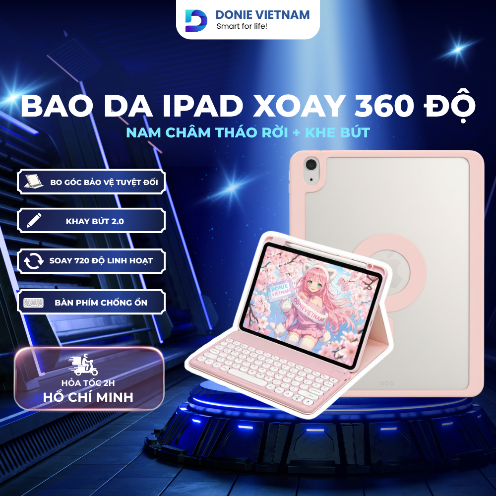 Bao Da iPad Nam Châm Kèm Bàn Phím Bluetooth Xoay 720°, Ốp Ipad A16 Pro ...