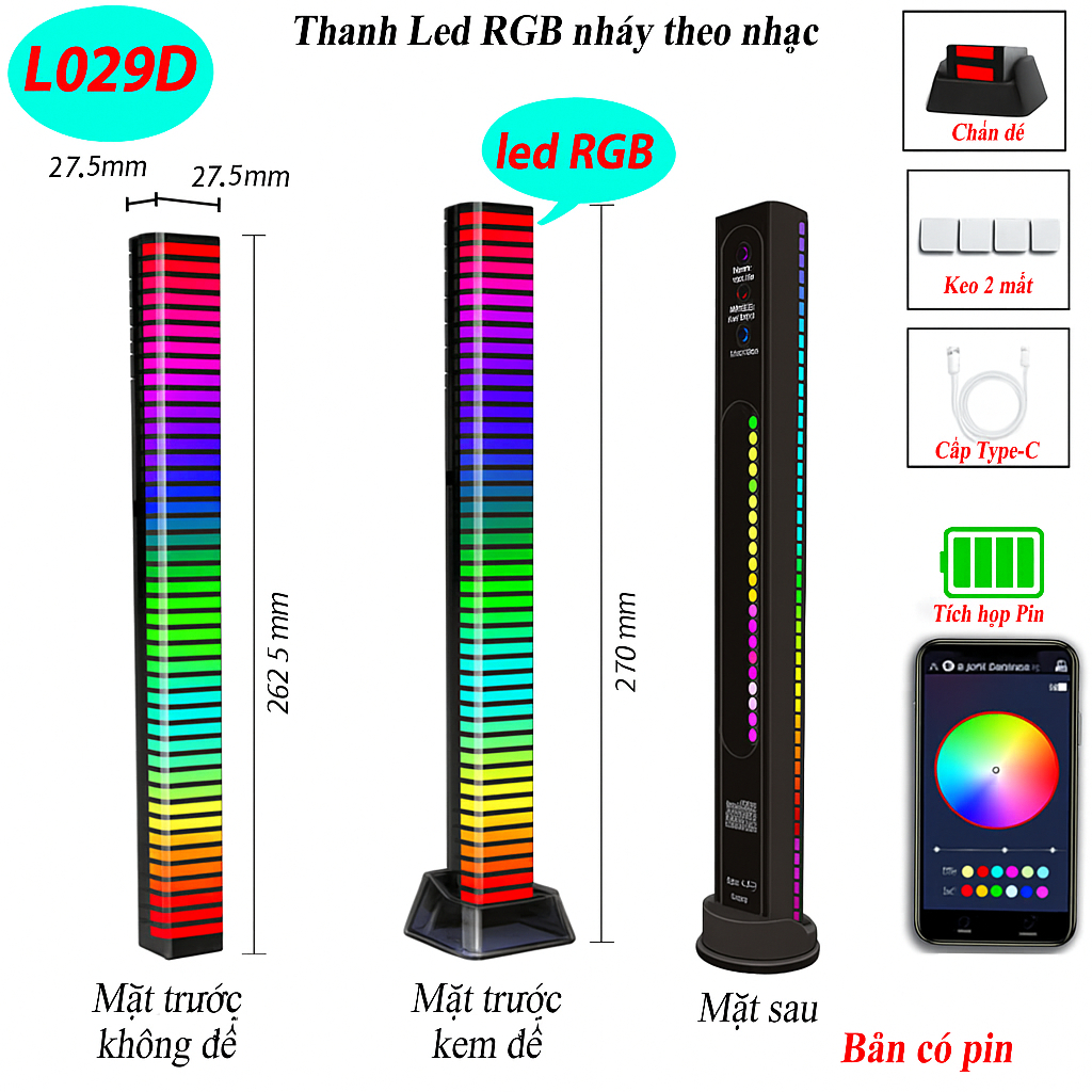 Thanh đèn led đuổi ARGB 4D 16 triệu màu cảm biến âm thanh điều khiển ...