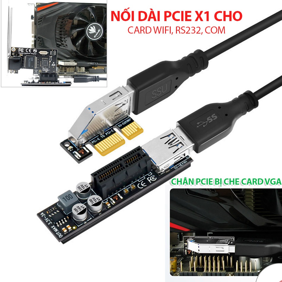 Dây cáp Riser PCIe 1X nối dài 60cm. Nối dài khe PCI-e 1X Mainboard cho ...