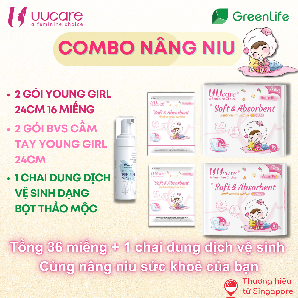 Combo Nâng Niu UUcare gồm 36 miếng BVS và 1 chai dung dịch vệ sinh thảo ...