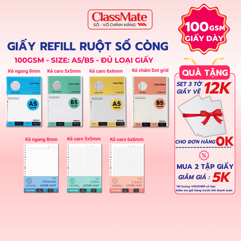 [Tặng Quà Đơn 0K] 200 Trang Ruột Sổ Còng 100GSM Giấy Refill Classmate ...