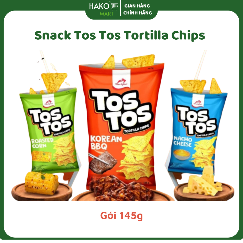 Bánh Snack Tos Tos Tortilla Chips 3 Vị ( Phô Mai, Bắp, BBQ ) Gói 145g ...