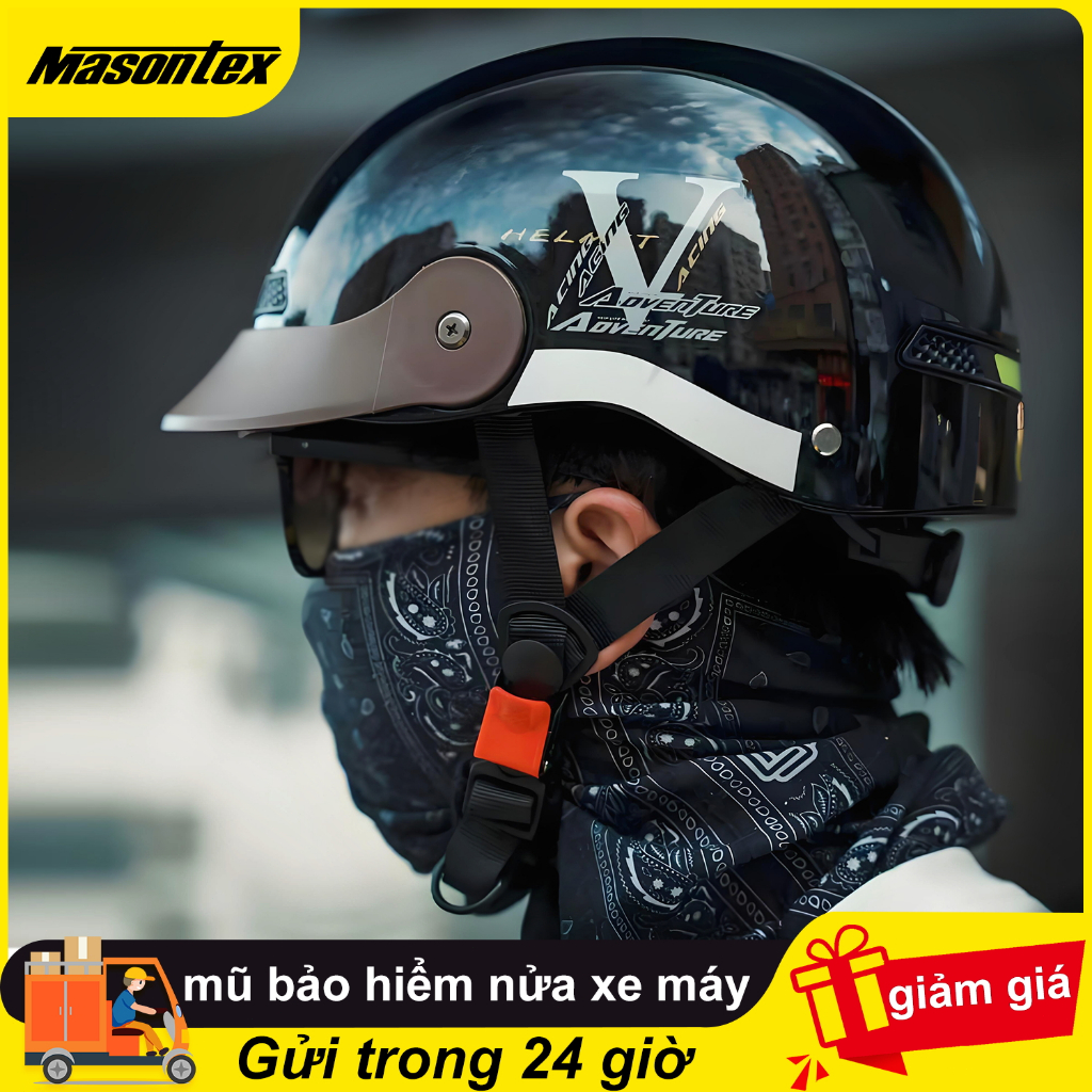 【Tròng kính trắng có thời hạn】Mũ bảo hiểm Masontex 601 nửa đầu, vỏ ABS ...
