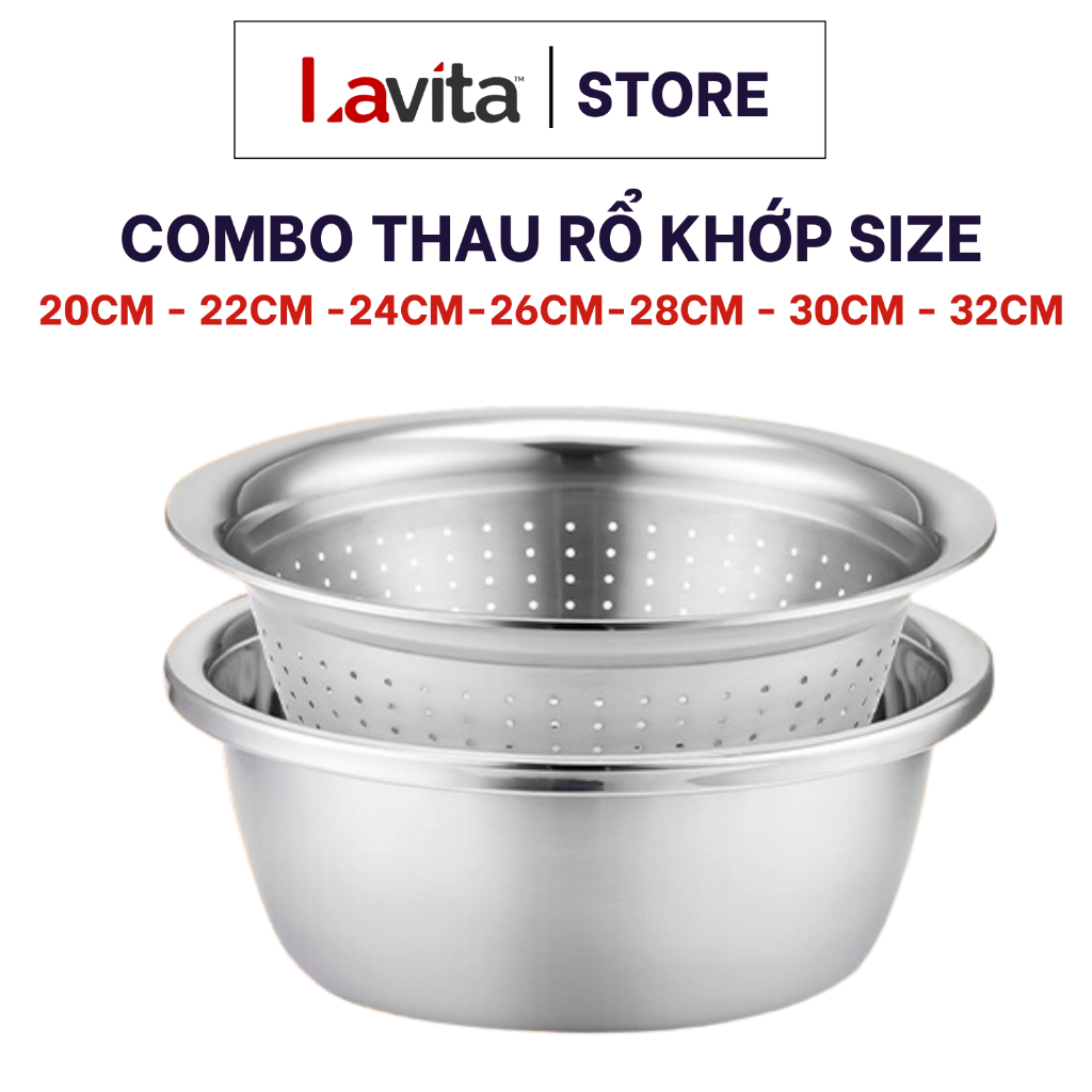 Bộ thau rổ Inox Delio rửa rau củ quả thực phẩm cao cấp bển bỉ chống gỉ ...
