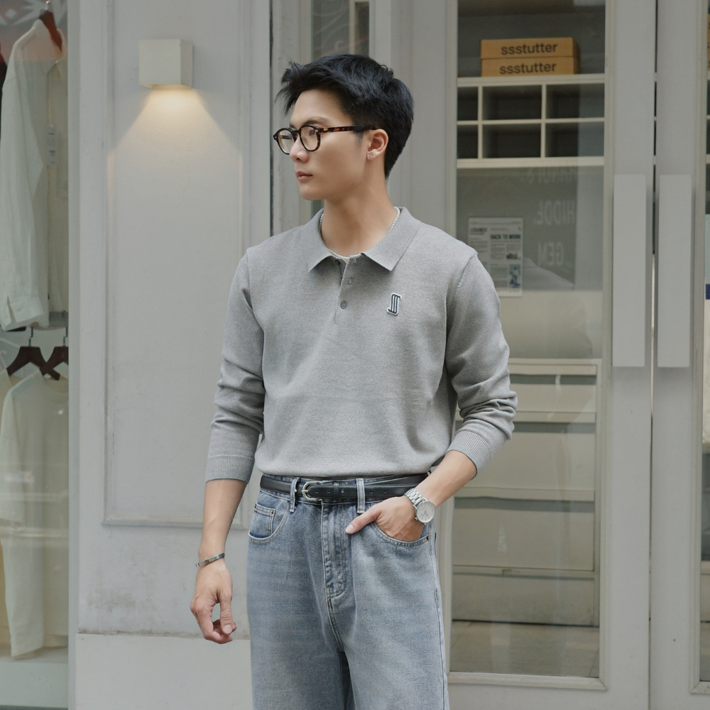 Áo sweater polo cổ bẻ SSSTUTTER chất len tay dài phong cách hàn quốc ...