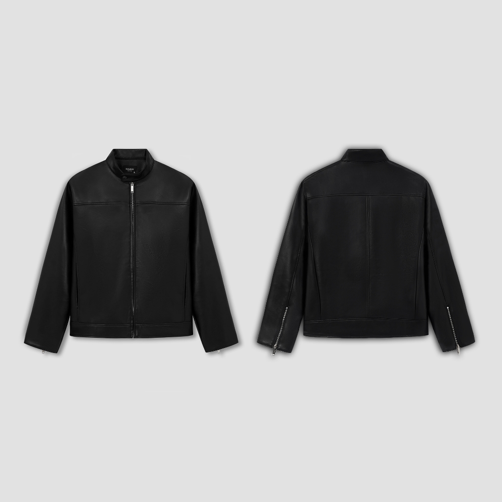 Áo khoác ROWAY chất liệu da PU, dày dặn, đứng form | Jacket da cổ trụ ...